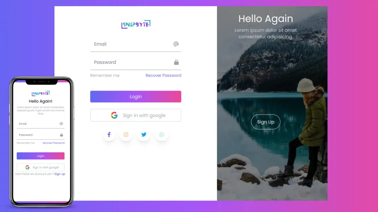 Dynamic Login And Signup Animated Page Using Tailwind Css And Javascript By Snipbyte Snipbyte